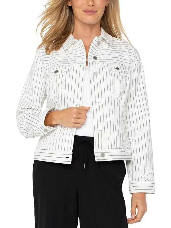 LIVERPOOL Classic Jean Jacket - White/ Black Pinstripe