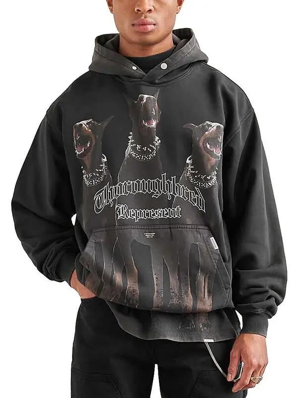 REPRESENT Oversized Fit Thoroughbred Hoodie - Vintage Black