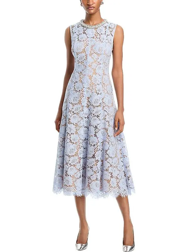SELF-PORTRAIT Embellished Lace Midi Dress - Blue