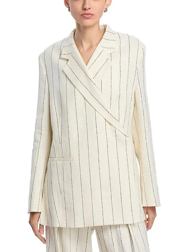 BOSS Janka Linen-blend Relaxed Fit Suit Jacket - Navy Pinstripe