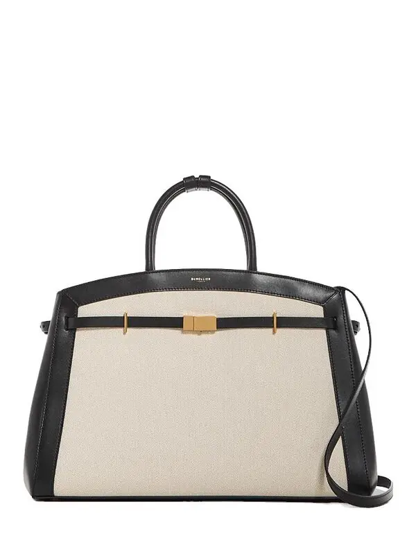 DEMELLIER The Hudson Canvas & Leather Top Handle Bag - Black/white