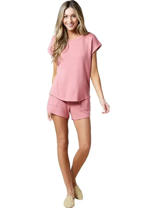 SOFTIES Athleisure Puredream Short Raglan Crew Neck Short Set - Copper Rose