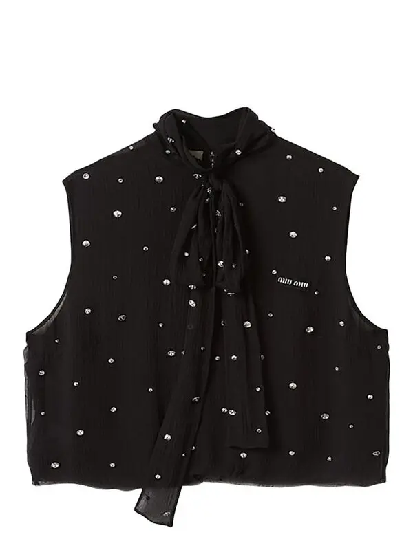 Miu Miu Crystal Embellished Chiffon Top - F0002 Nero