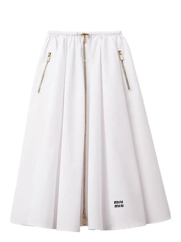 Miu Miu Popeline Zip-front Midi Skirt - F0009 Bianco