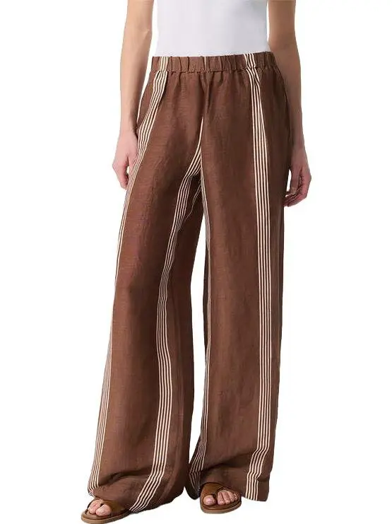 Rag & Bone Olivia Stripe Linen & Silk Pants - Brown Stripe