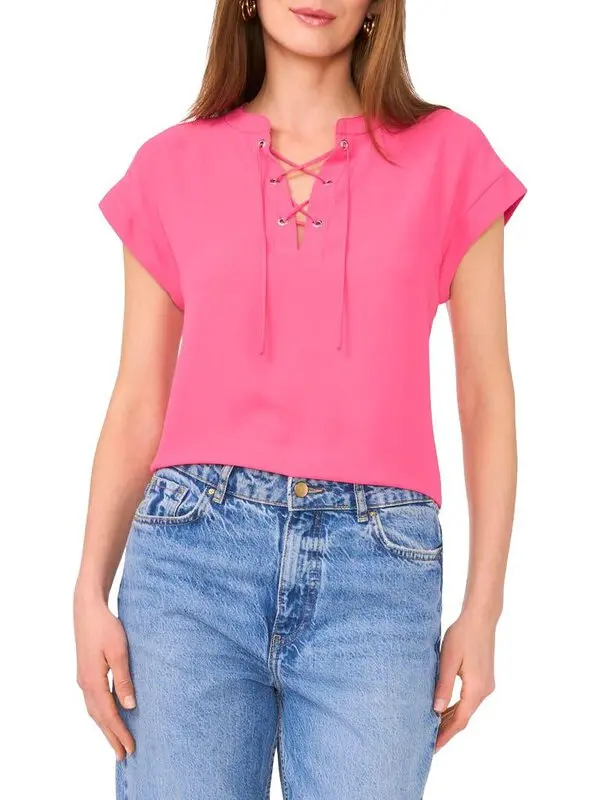 Vince Camuto Tie Neck Top - Flamingo Pink