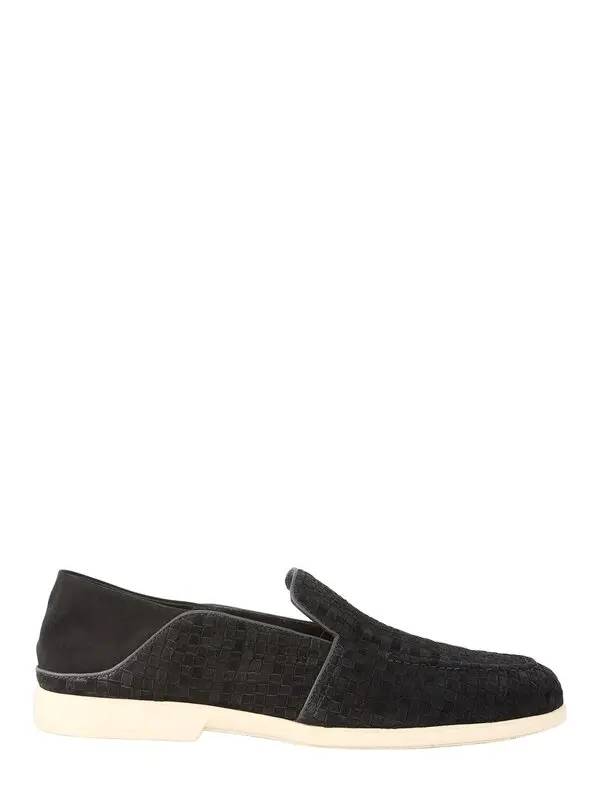 Santoni Woven Suede Loafers - Black