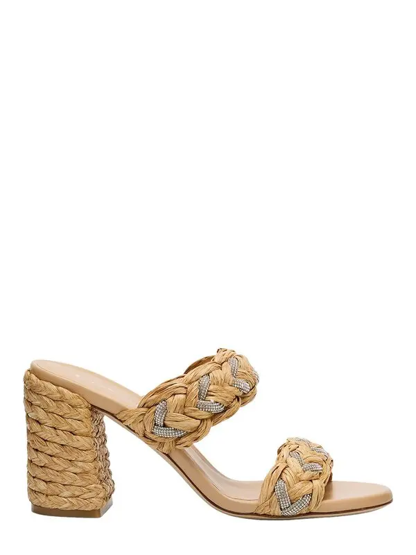 STUART WEITZMAN Lana Raffia Crystal Slide Sandals - Natural
