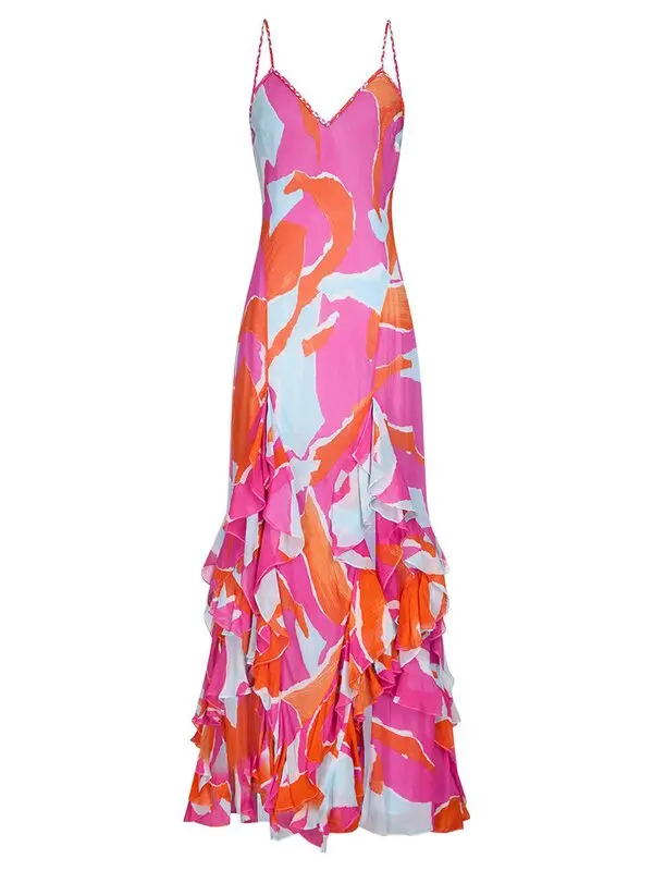 Diane Von Furstenberg Stella Abstract-print Maxi Dress - Island Camo Large Pink
