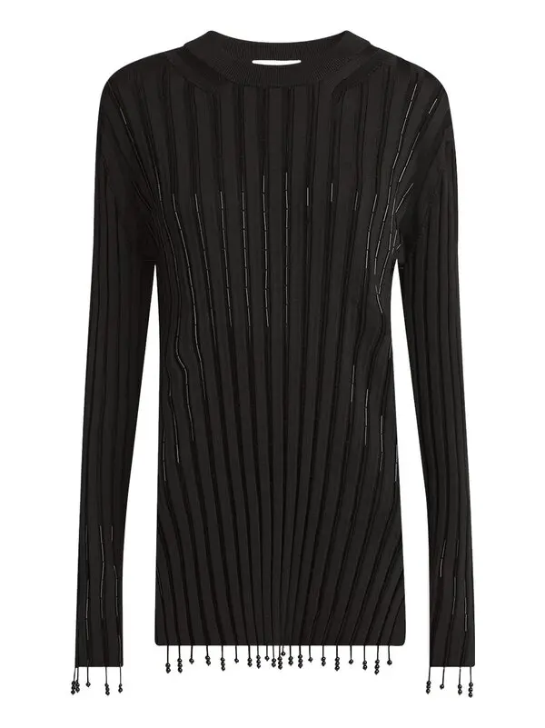 JIL SANDER Beaded Fringe Hem Sweater - Ink