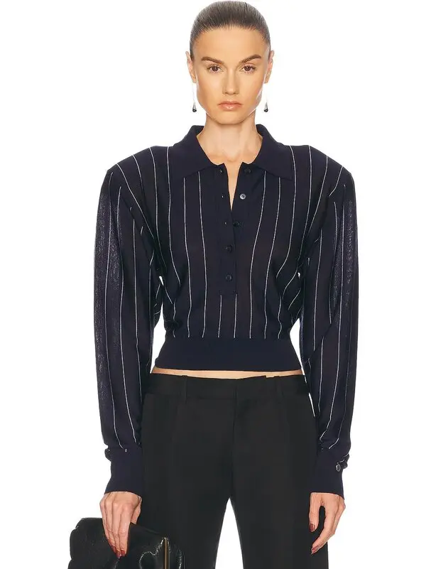 Stella McCartney Pinstripe Knit Polo Top - Ink & White