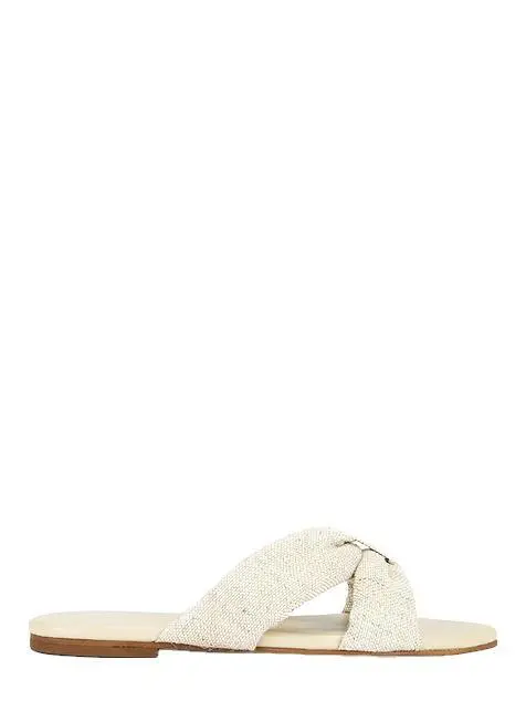 Kaanas Banha Criss Cross Linen Sandals - Oat