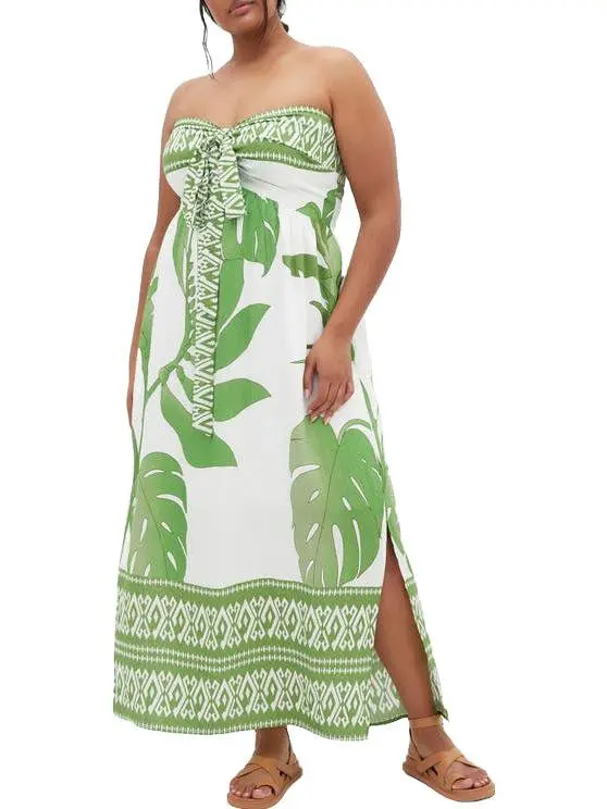 City Chic Peta Border Print Strapless Maxi Dress - Opulent Oasis