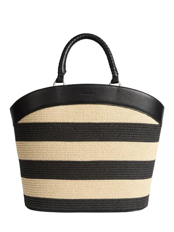 LK BENNETT Beatrice Stripe Straw Tote - Natural/black
