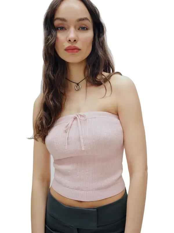 REFORMATION Zazie Cotton Strapless Sweater - Pink