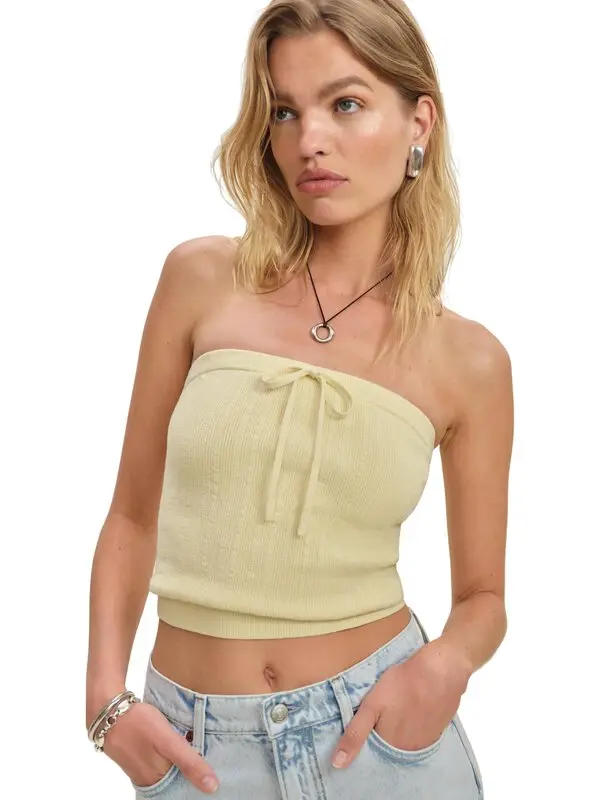 REFORMATION Zazie Cotton Strapless Sweater - Yellow