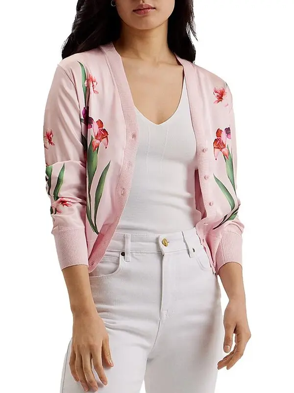 Ted Baker London Woven Front Printed Cardigan - Light Pink