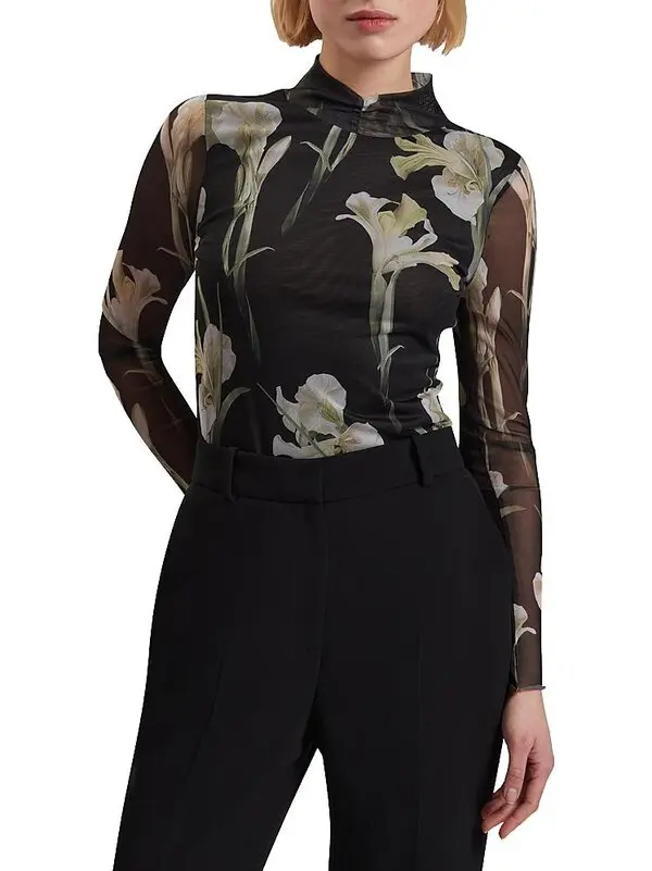 Ted Baker London High Neck Mesh Top - Black