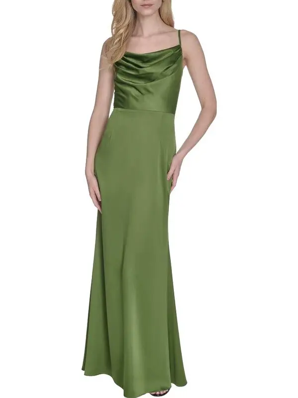 Vince Camuto Satin Cowl Neck Gown - Olive