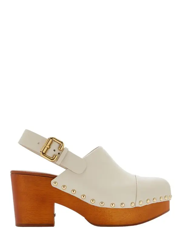Chloé Jeannette Leather Platform Clogs - Ivory