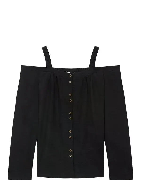 B+AB Off-the-shoulder Button-up Top - Black