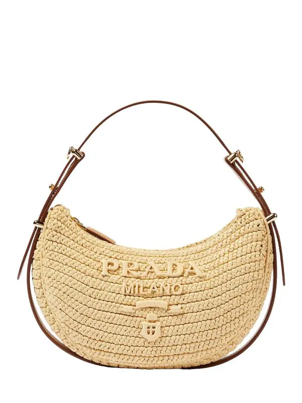 Prada Arqué Raffia-effect Shoulder Bag - Beige