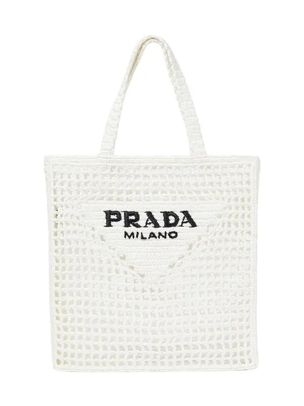 Prada Logo Raffia Tote Bag - White