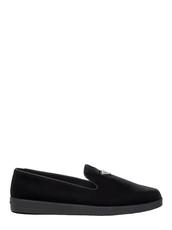 Prada Logo Velvet Loafers - Black