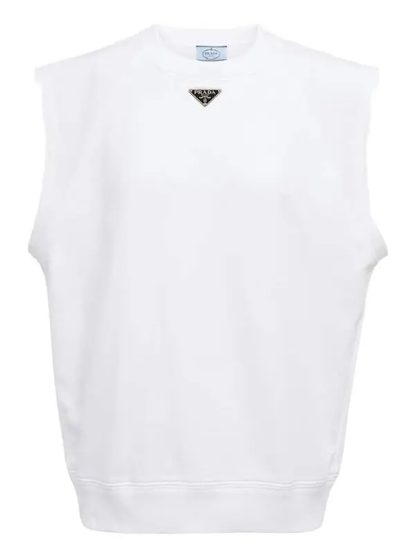 Prada Logo Cotton Jersey Top - White