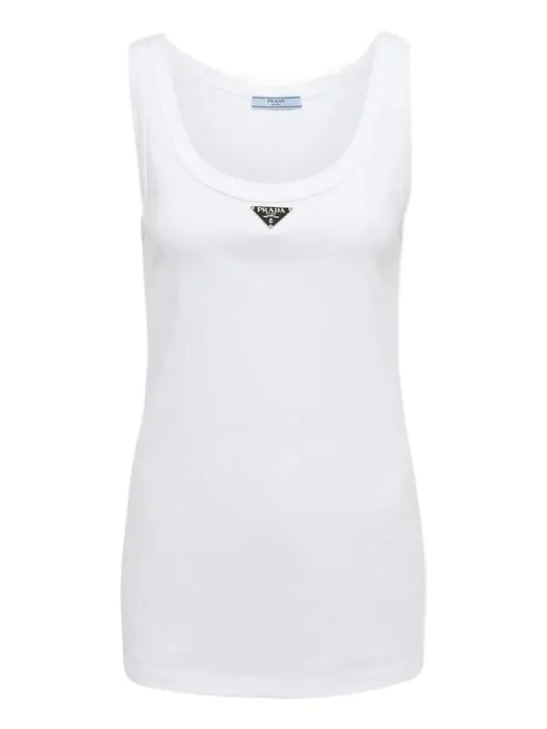 Prada Logo Cotton Tank Top - White