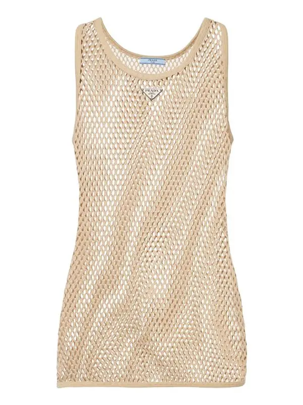 Prada Sheer Cotton Tank Top - Beige