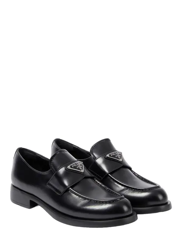 Prada Logo Leather Loafers - Black