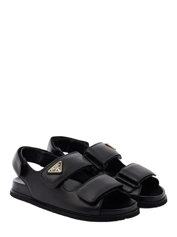 Prada Logo Leather Sandals - Black