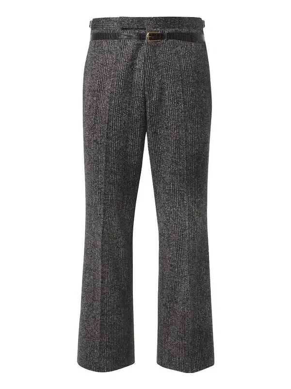 Prada Checked Cotton Gabardine Wide-leg Pants - Grey