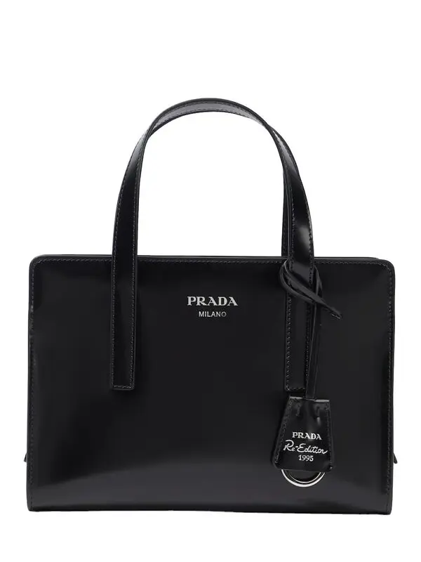 Prada Logo Patent Leather Tote - Black