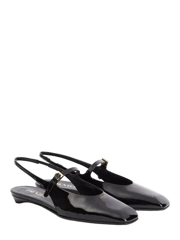 Prada Patent Leather Slingback Flats - Black