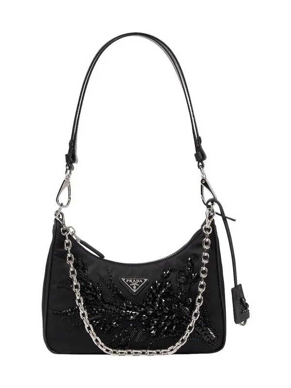 Prada Re-edition Embellished Shoulder Bag - Black