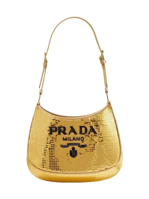 Prada Cleo Medium Sequined Shoulder Bag - Gold