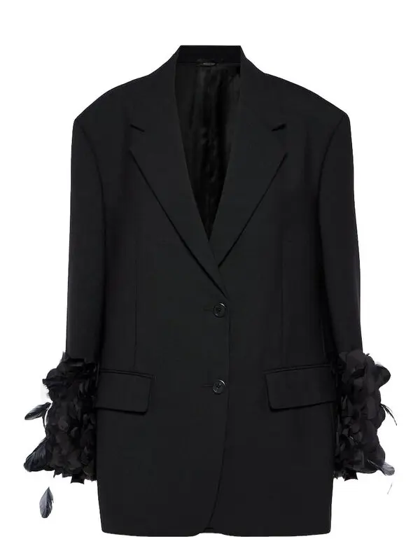Prada Feather-trimmed Wool Blazer - Black