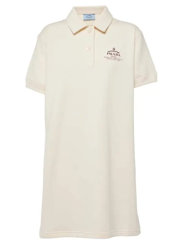 Prada Logo Cotton Fleece Polo Dress - White