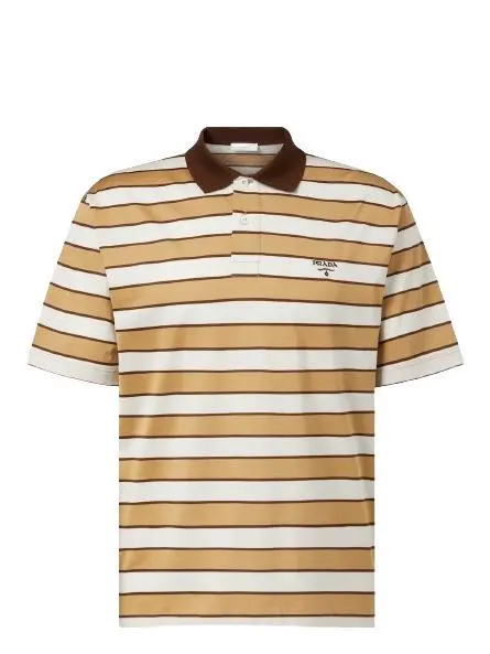 Prada Striped Cotton Polo Shirt - Neutrals