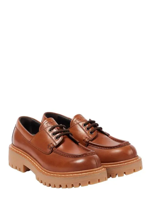 Prada Leather Derby Shoes - Brown