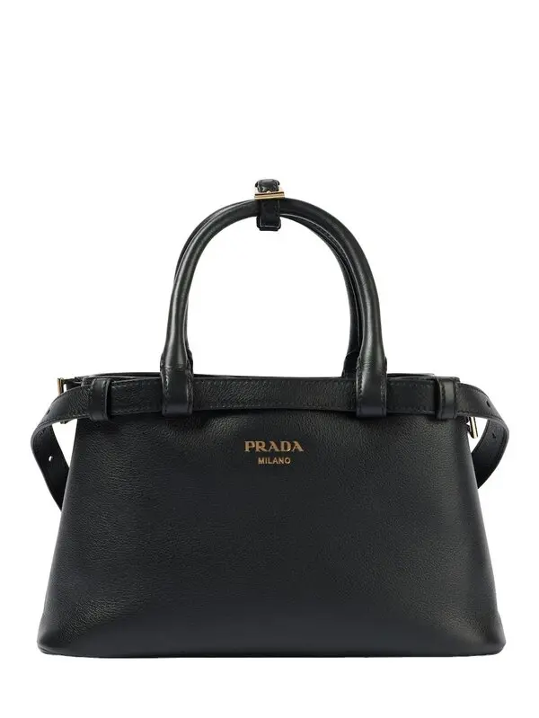 Prada Buckle Small Leather Tote - Black