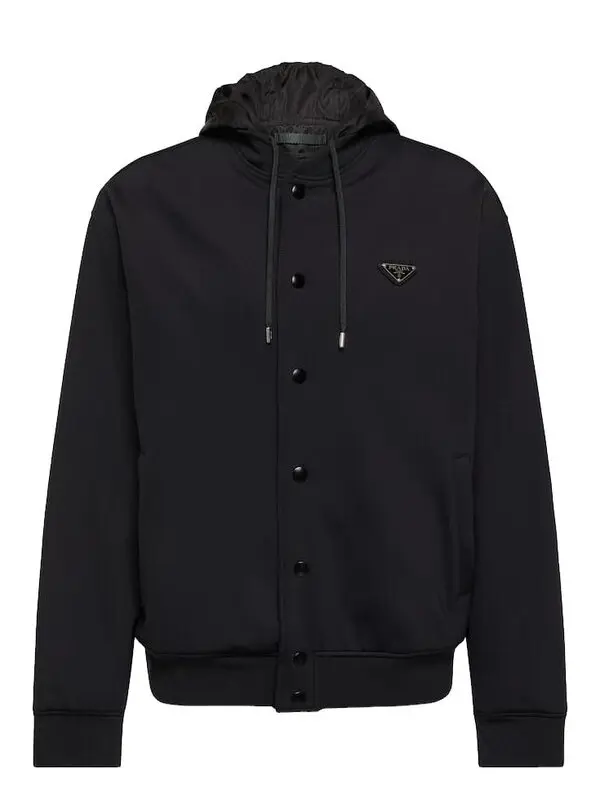 Prada Hooded Logo Bomber Jacket - Black