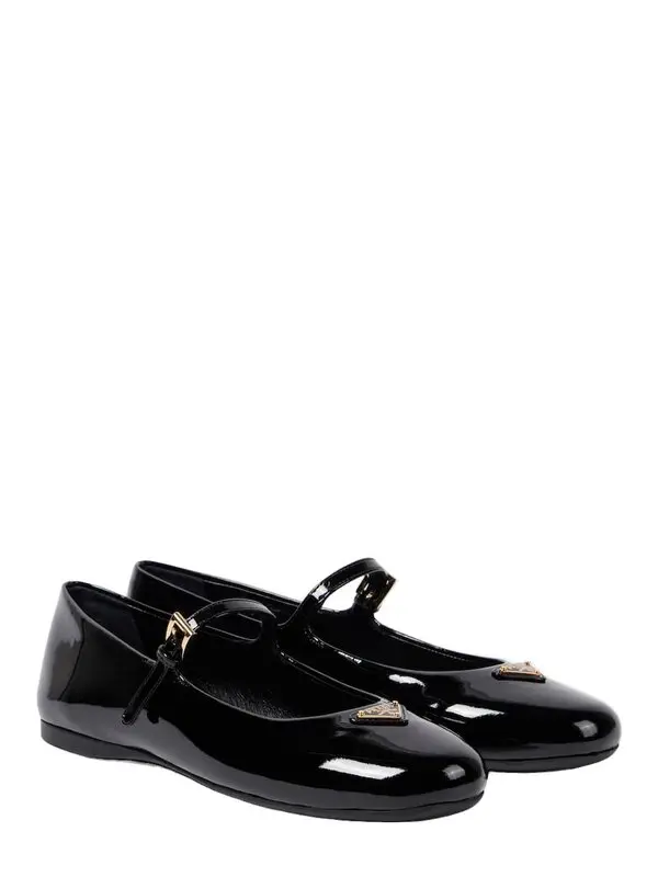 Prada Logo Patent Leather Mary Jane Flats - Black