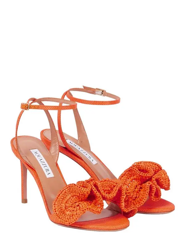 AQUAZZURA Noches Tropicales 85 Raffia Sandals - Orange