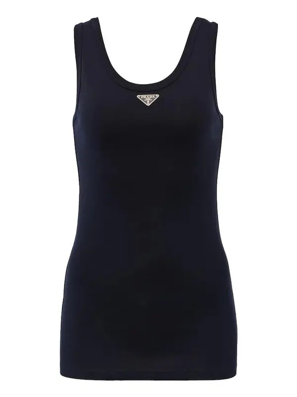 Prada Logo Cotton Jersey Tank Top - Blue