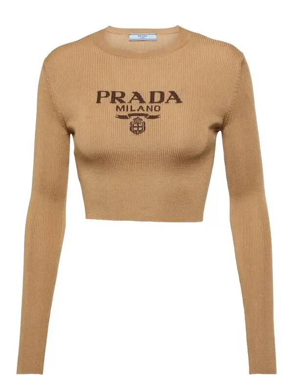 Prada Logo Silk Top - Beige