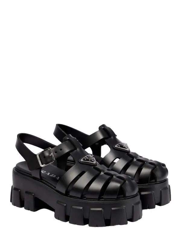 Prada Monolith Platform Sandals - Black