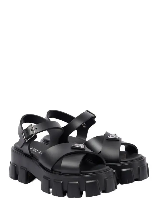 Prada Monolith Platform Sandals - Black